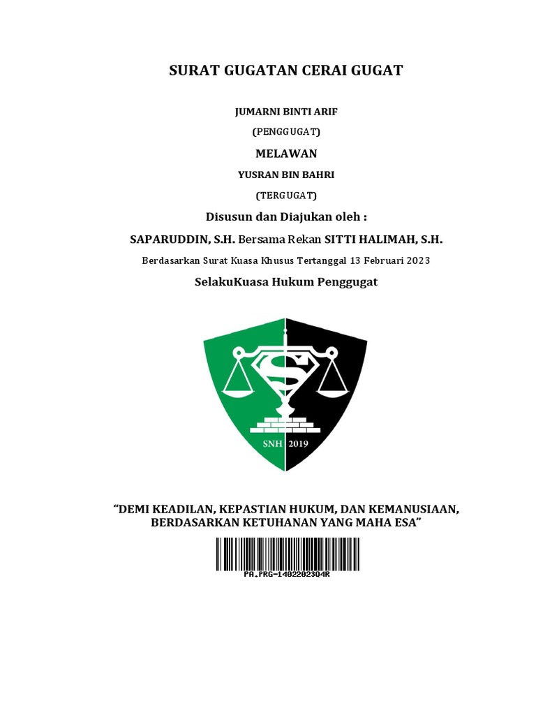 Contoh Surat Gugatan Cerai Gugat | PDF