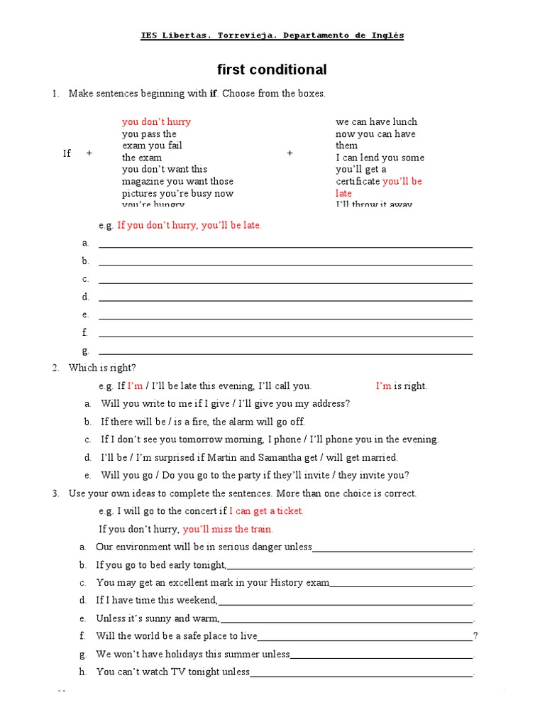 First Conditional Exercises - Ies Nãºm. 1 - Libertas | PDF