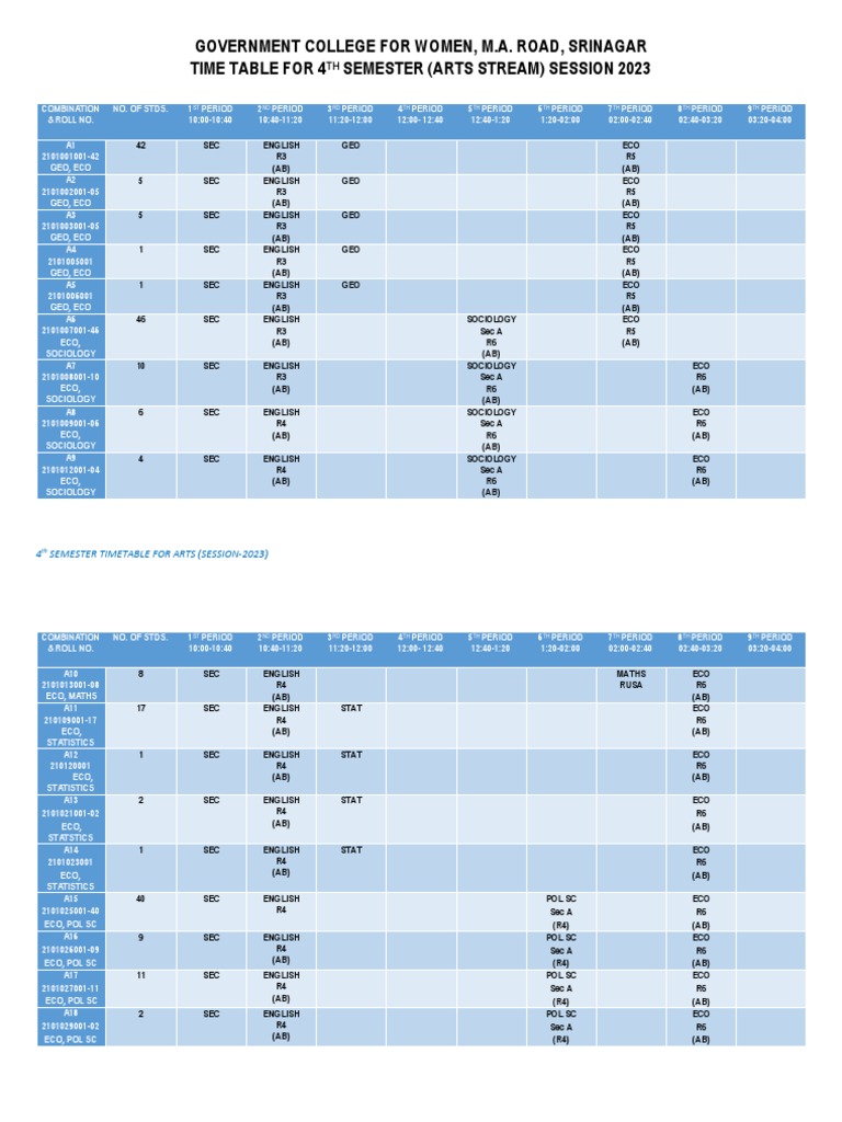 Time Table 4TH Sem 2023-2 PDF | PDF