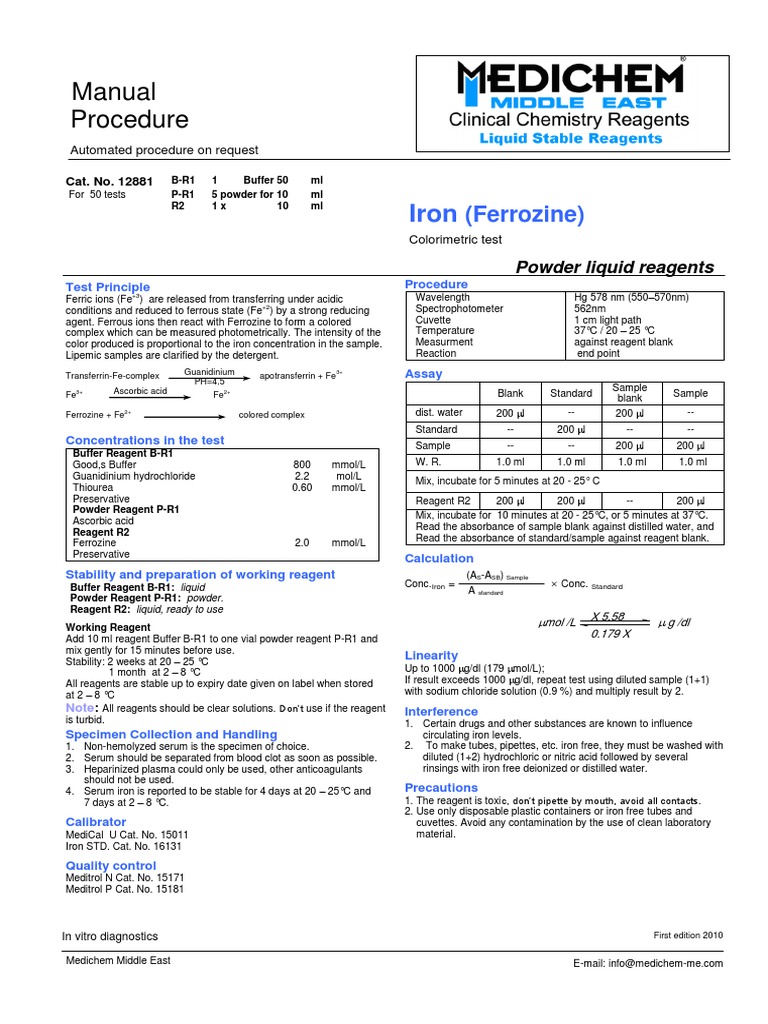 Iron Ferrozine | PDF | Blood Plasma | Spectrophotometry