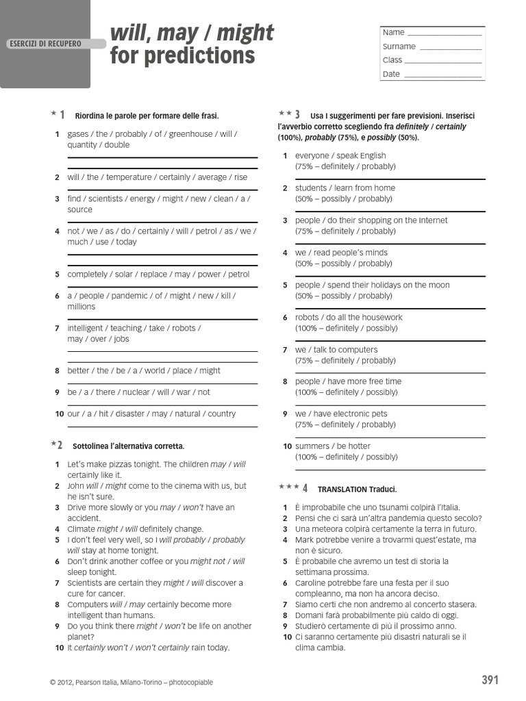 SSSG INGLESE Will, May Might For Predictions | PDF