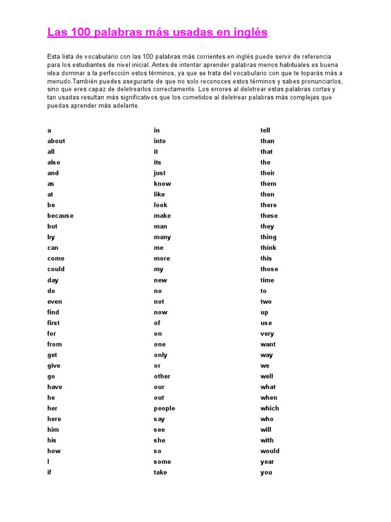 Listas de Vocabulario Inglés | PDF