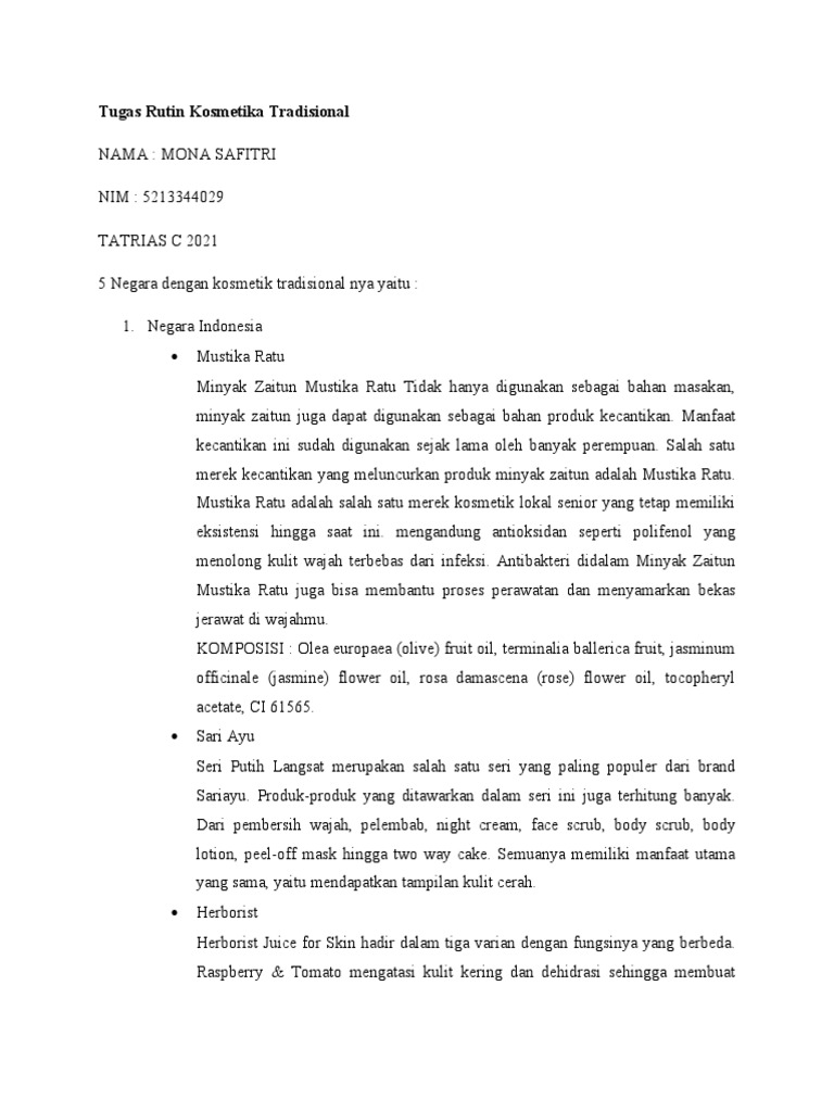 Tugas Rutin Kosmetika Tradisional MONA | PDF