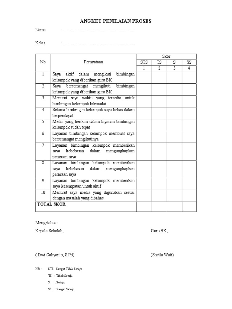 Angket Penilaian Proses | PDF