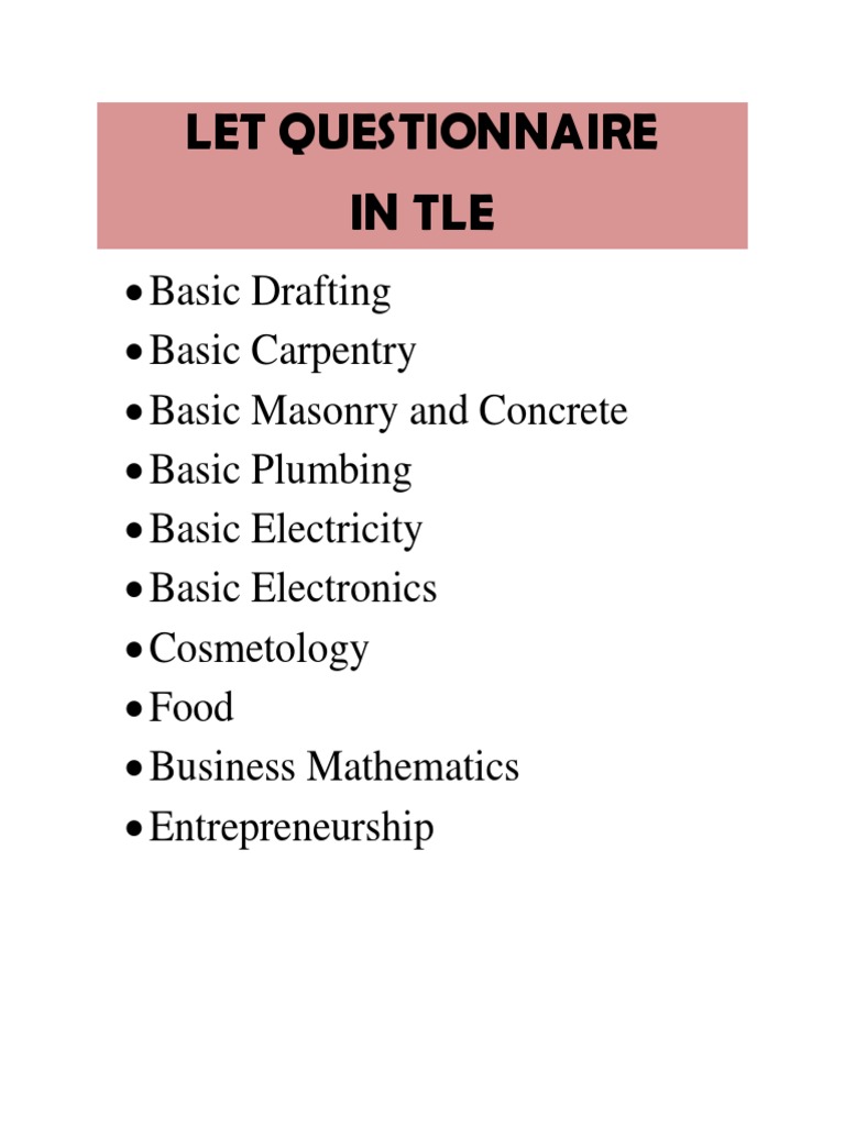 Skills Assessment Questionnaire in TLE | PDF