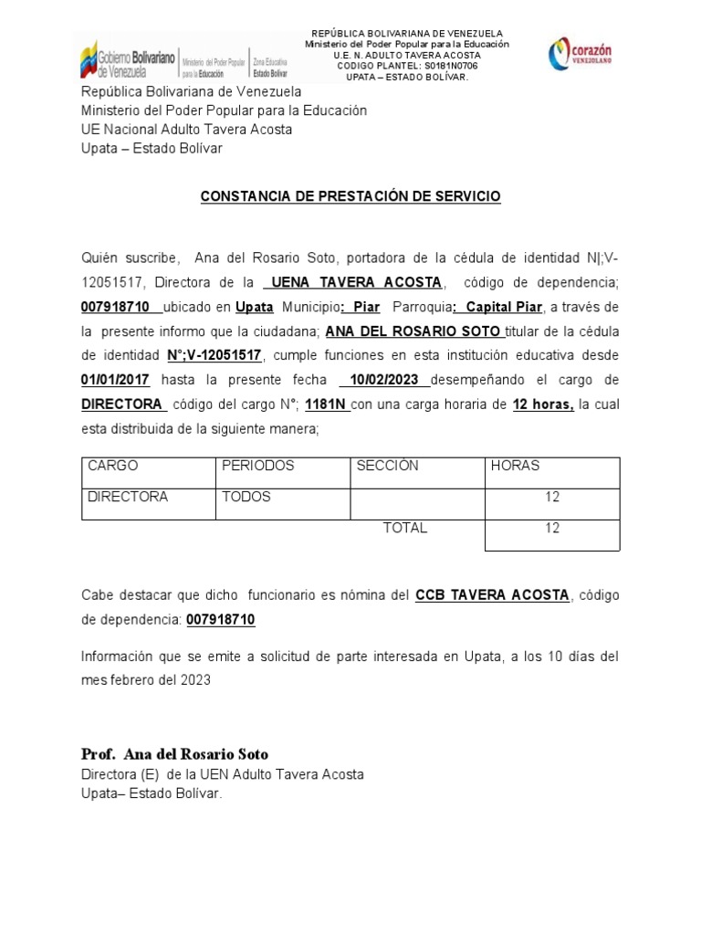 Constancia de Prestacion de Servicio | PDF