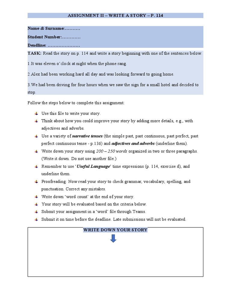 Story Writing Assignment Guidelines | PDF | Language Arts & Discipline ...
