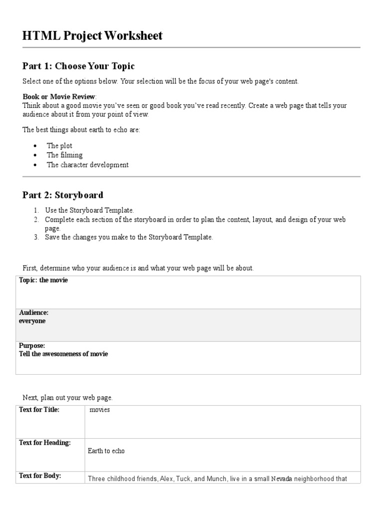 HTML - Project - Worksheet Compleate | PDF | World Wide Web | Internet ...