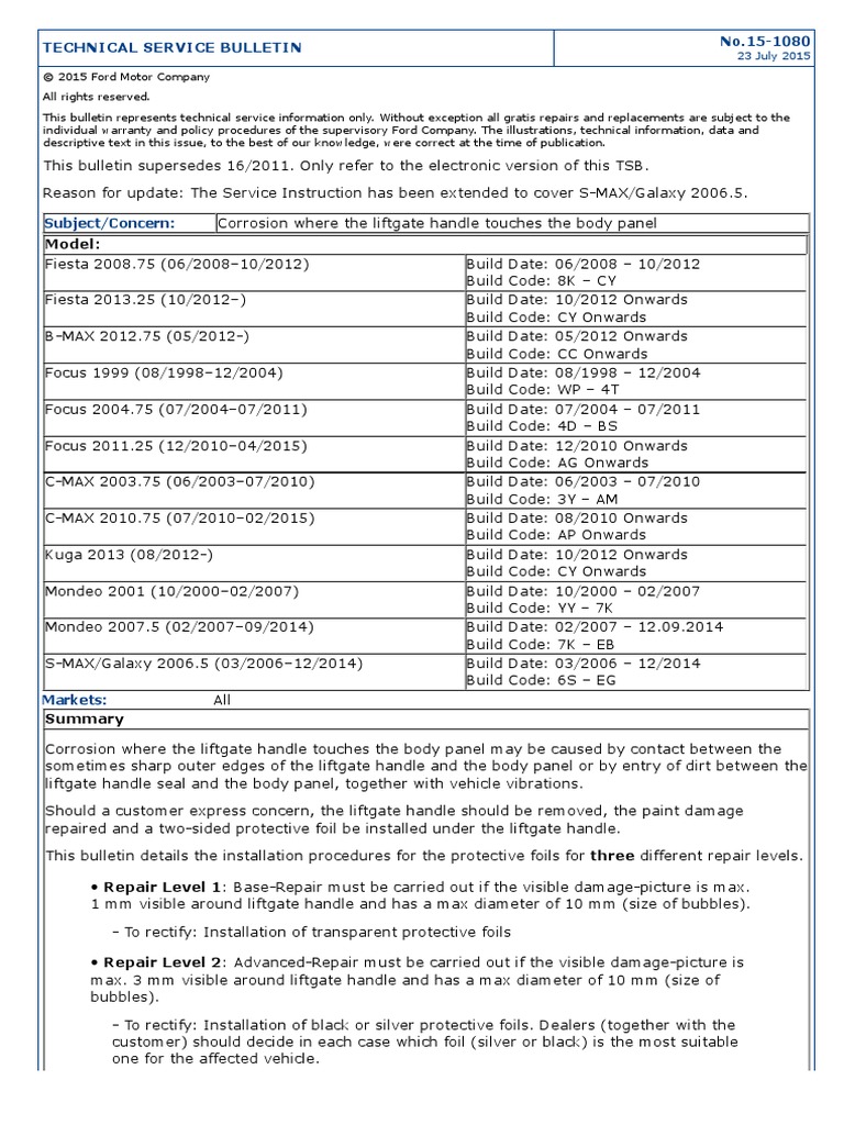 FordEtis - TECHNICAL SERVICE BULLETIN 15-1080 | PDF | Paint | Epoxy