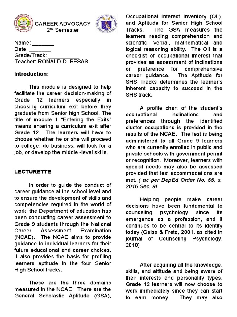 Career Guidance | PDF | Curriculum | Learning