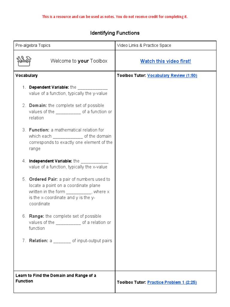 6.01 - Identifying Functions | PDF | Function (Mathematics) | Domain Of ...
