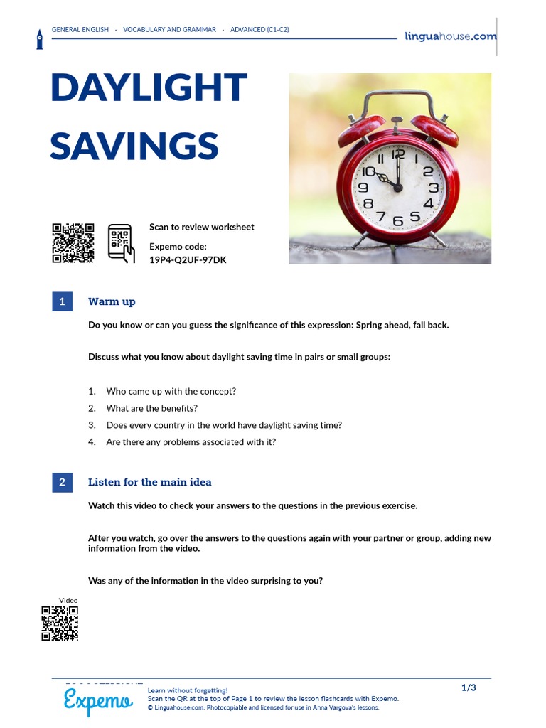 Daylight Savings British English Student | PDF | Daylight Saving Time ...