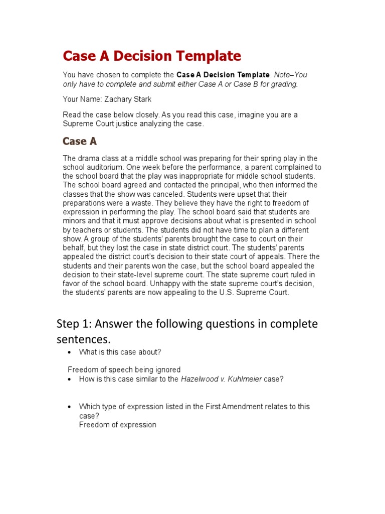 Case A Decision Template | PDF | Supreme Court Of The United States ...