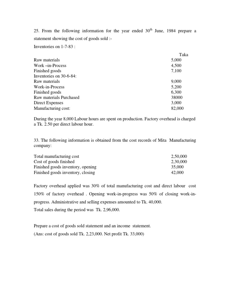 Hum 2217 (Acc) Cost Statement Problem | PDF | Cost | Cost Of Goods Sold