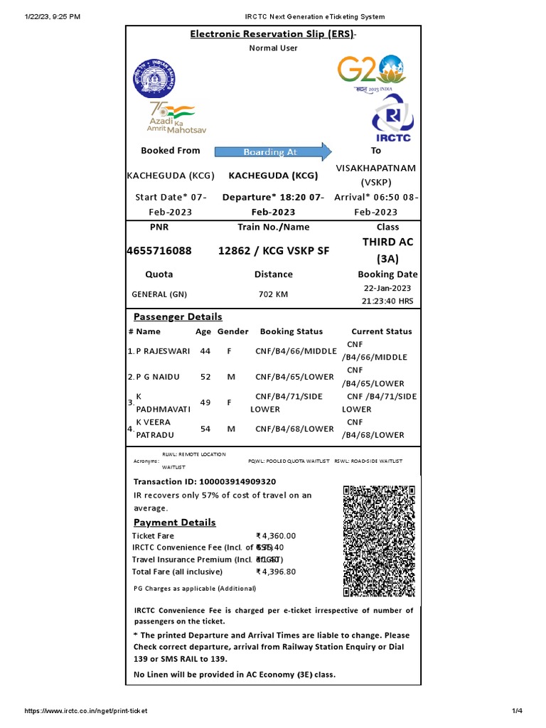 Kachiguda To Vizag | PDF | Identity Document | Ticket (Admission)