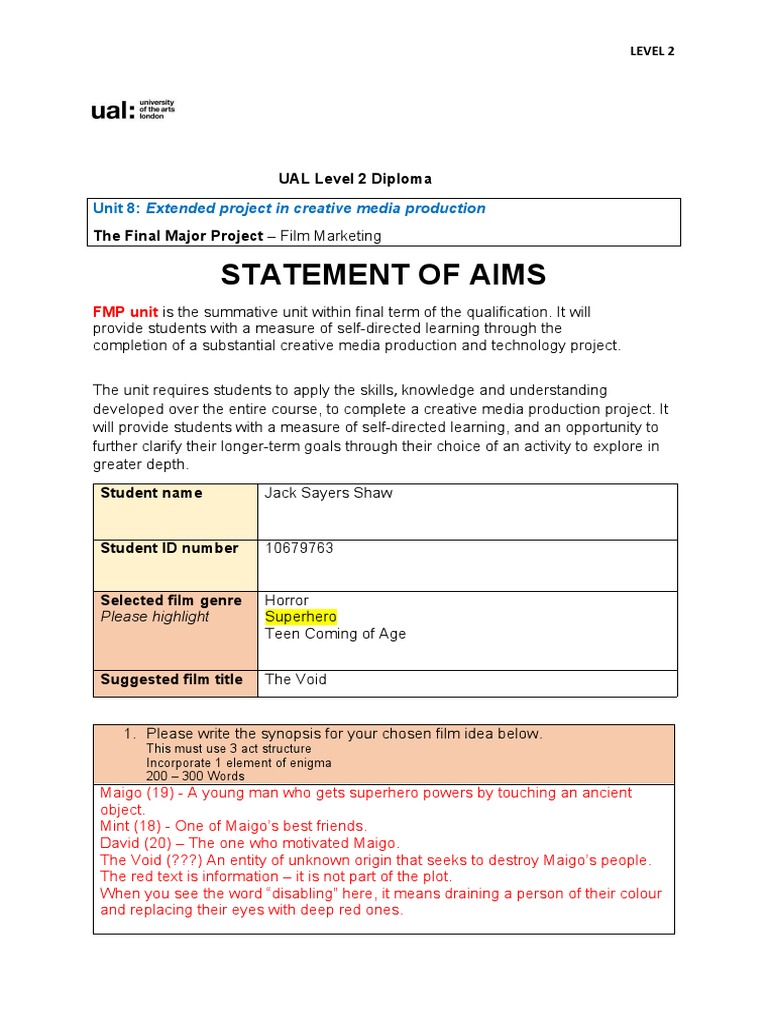 l2 Unit 8 Statement of Aims Blank 2023 Templa | PDF | Drawing | Adobe ...
