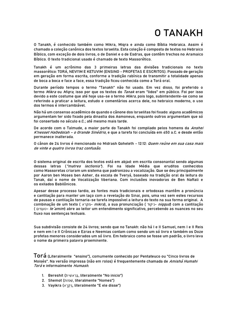 Uma Visão Geral do Tanakh: Sua Estrutura, Conteúdo e Significado | PDF ...