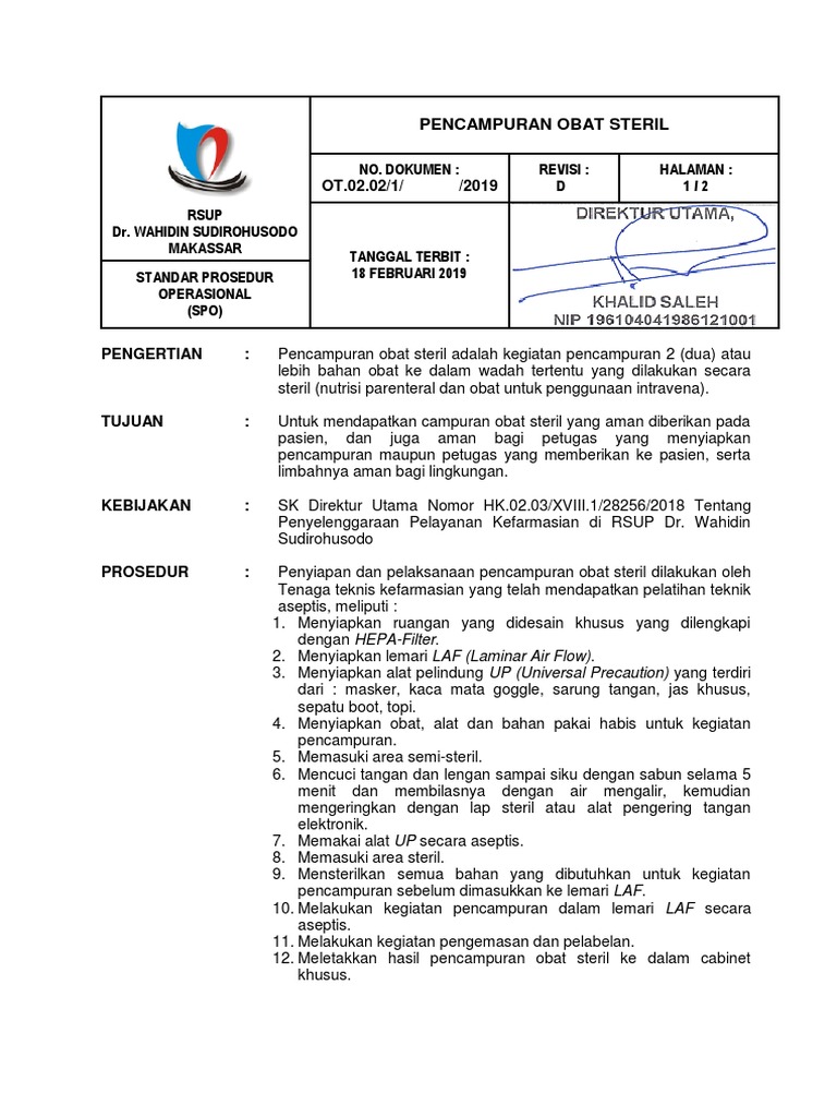 60A. SPO Pencampuran Obat Steril (Fix) | PDF | Kesehatan Holistik