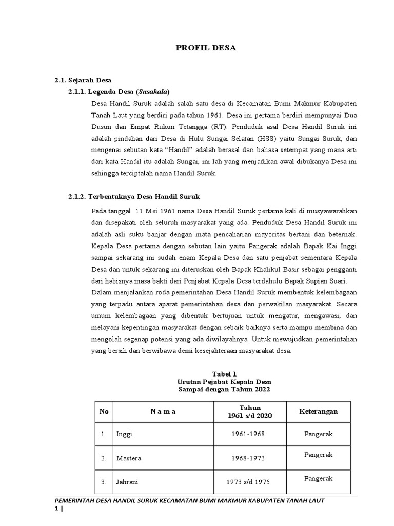 Gambaran Umum Profil Desa Handil Suruk 2022 | PDF