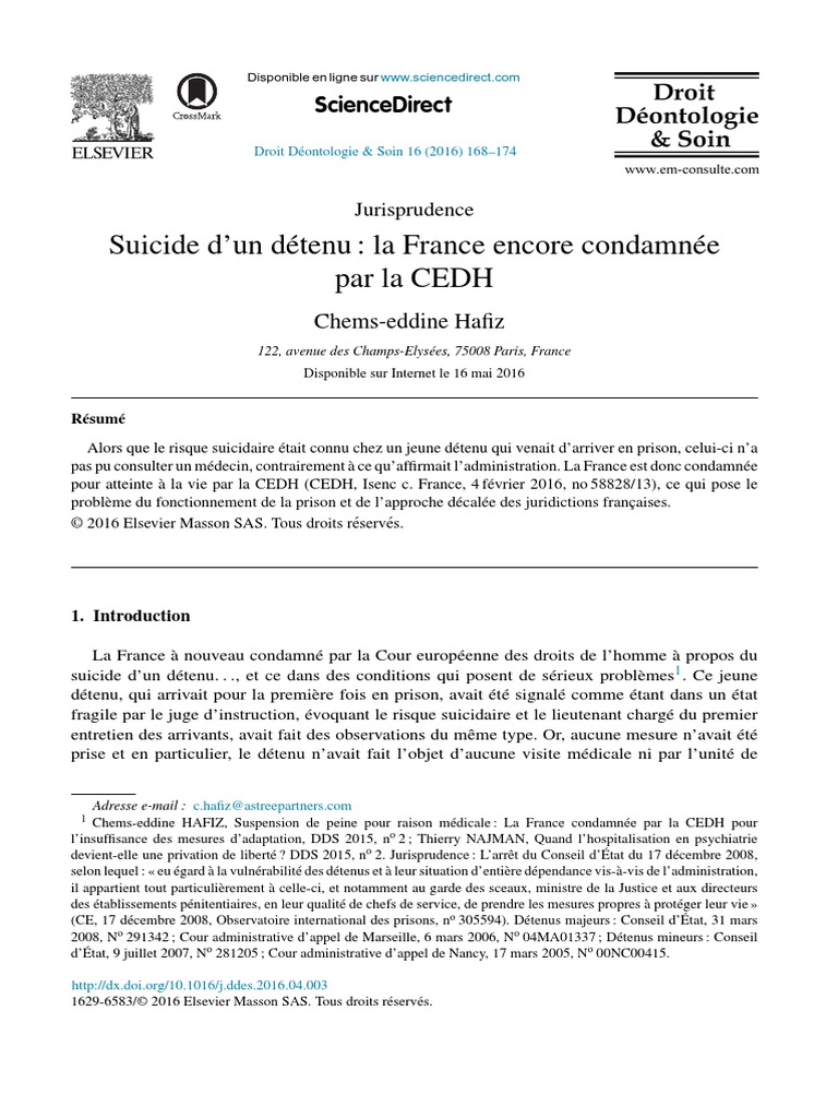 CEDH Suicide Détenu | PDF | Prisonnier | Crime et violence