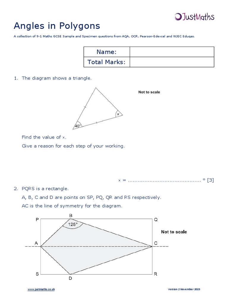 Geometry F Angles in Polygons v2 | PDF | Triangle | Qualifications