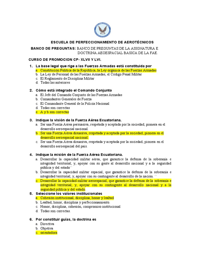 Banco de Preguntas de Doctrina Aeroespacial Basica | PDF | Estrategia militar | Planificación