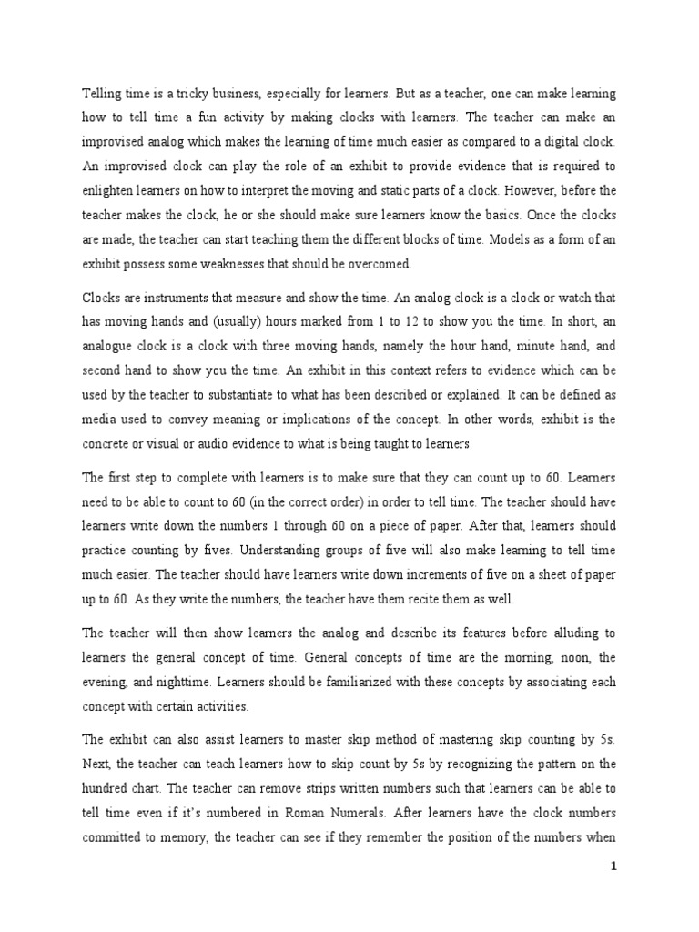 Using Improvised Clocks to Teach Learners About Telling Time | PDF ...