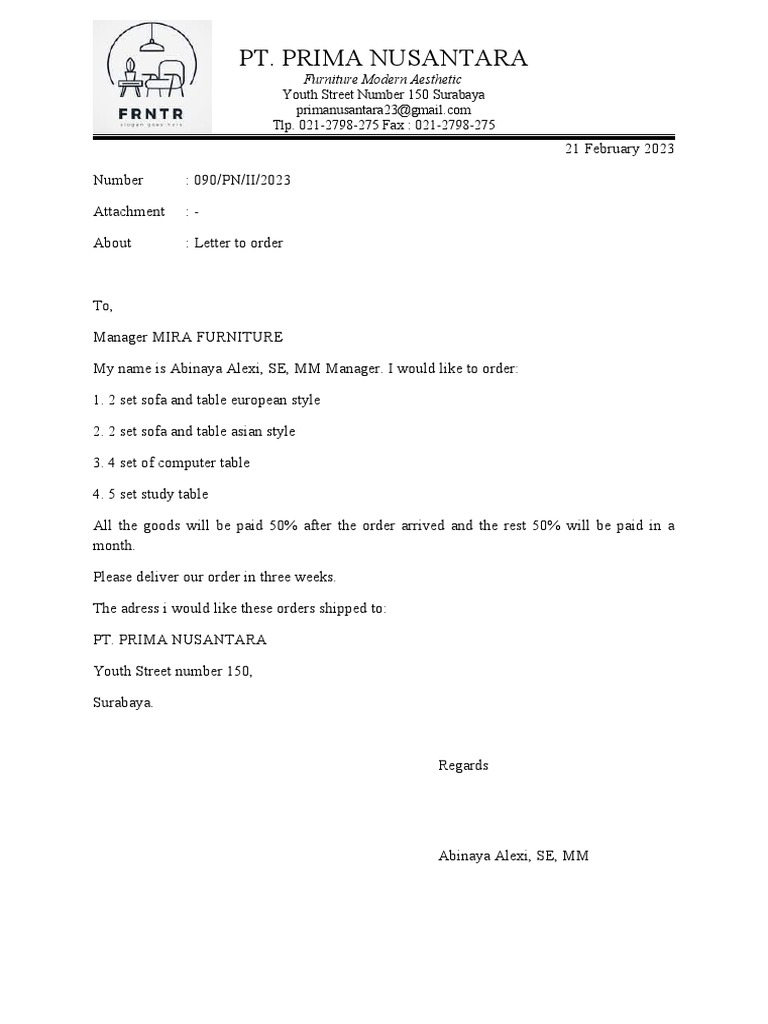 Surat Pesanan Dalam Bahasa Inggris | PDF Surat Pesanan Dalam Bahasa Inggris | PDF