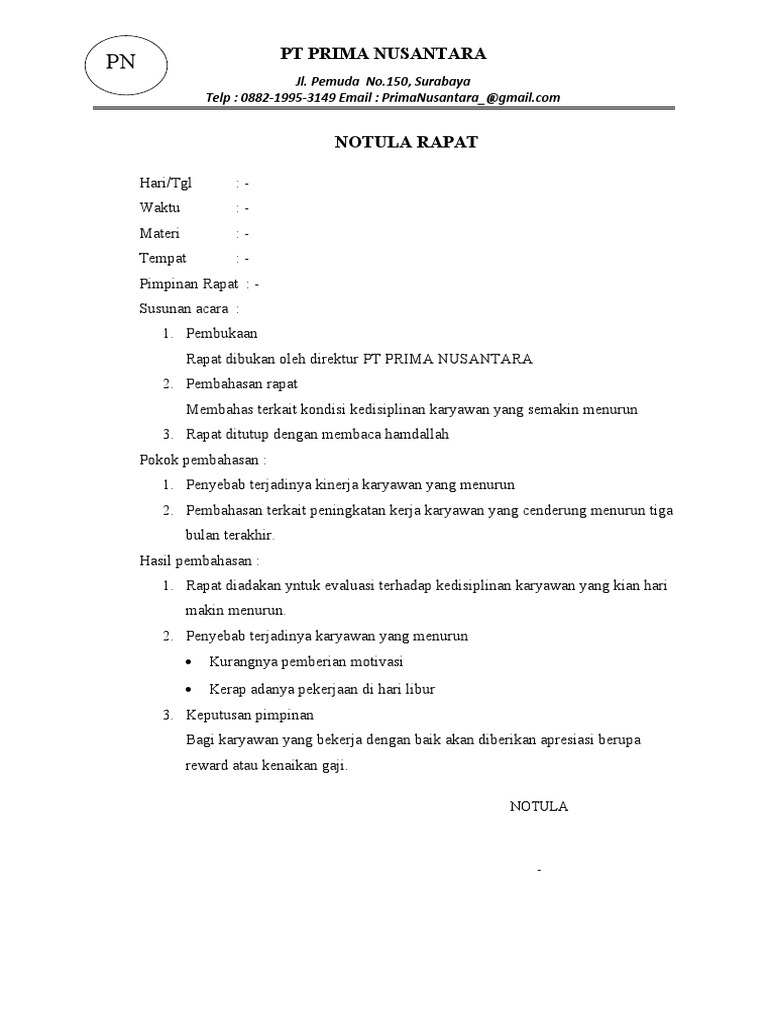 Notula Rapat | PDF