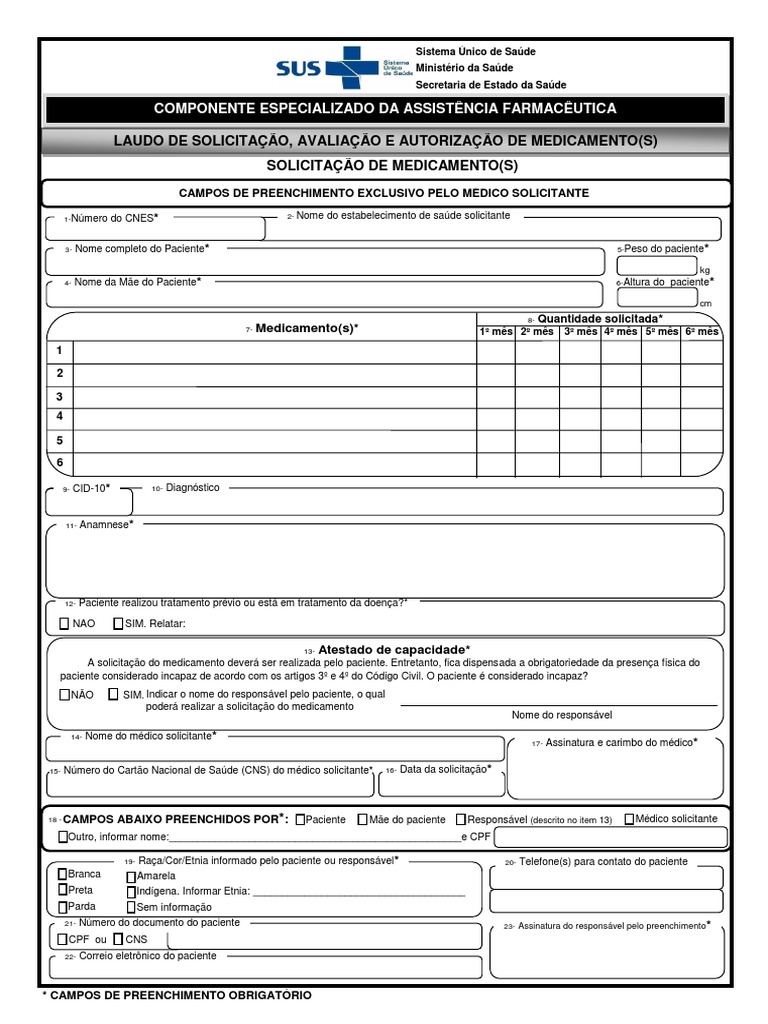 Laudo de Solicitação, Avaliação E Autorização de Medicamento (S) | PDF ...
