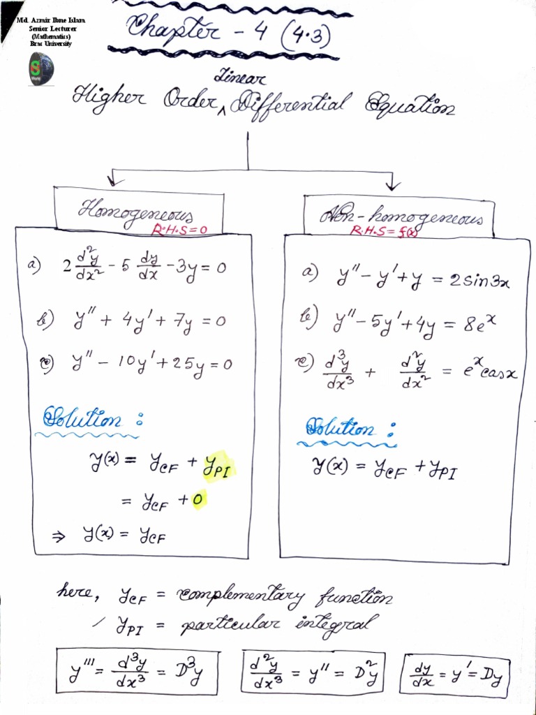 Higher Order Homogeneous ODEs Guide | PDF | Equations | Differential ...
