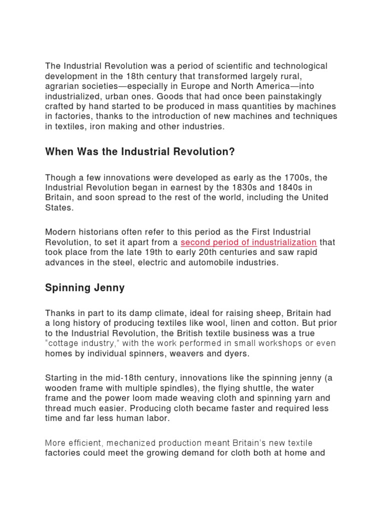 The Industrial Revolution | PDF | Industrial Revolution | Spinning ...