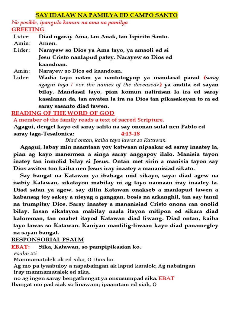 Family Prayer Guide For The Faithful Departed - Pangasinan | PDF