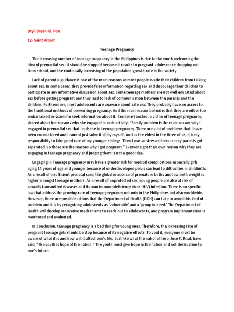 Teenage Pregnancy Position Paper | PDF | Teenage Pregnancy | Pregnancy