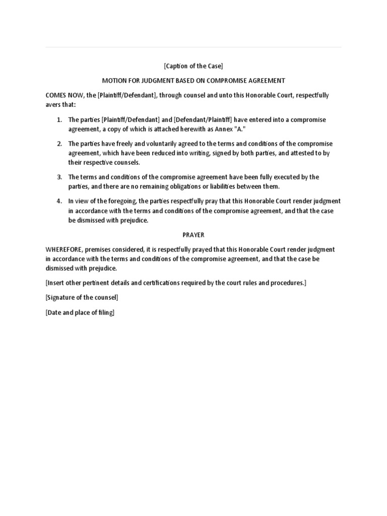 Motion For Judgment On Compromise Agreement | PDF