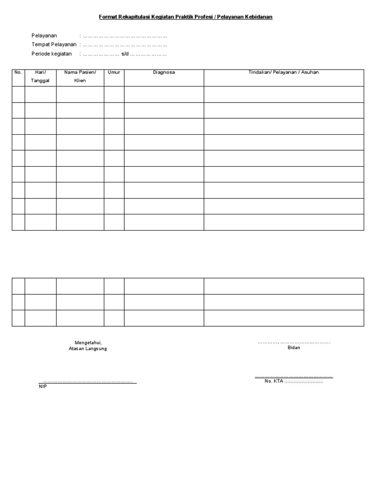 Contoh Format Rekapitulasi Kegiatan Praktik Profesi-1 | PDF