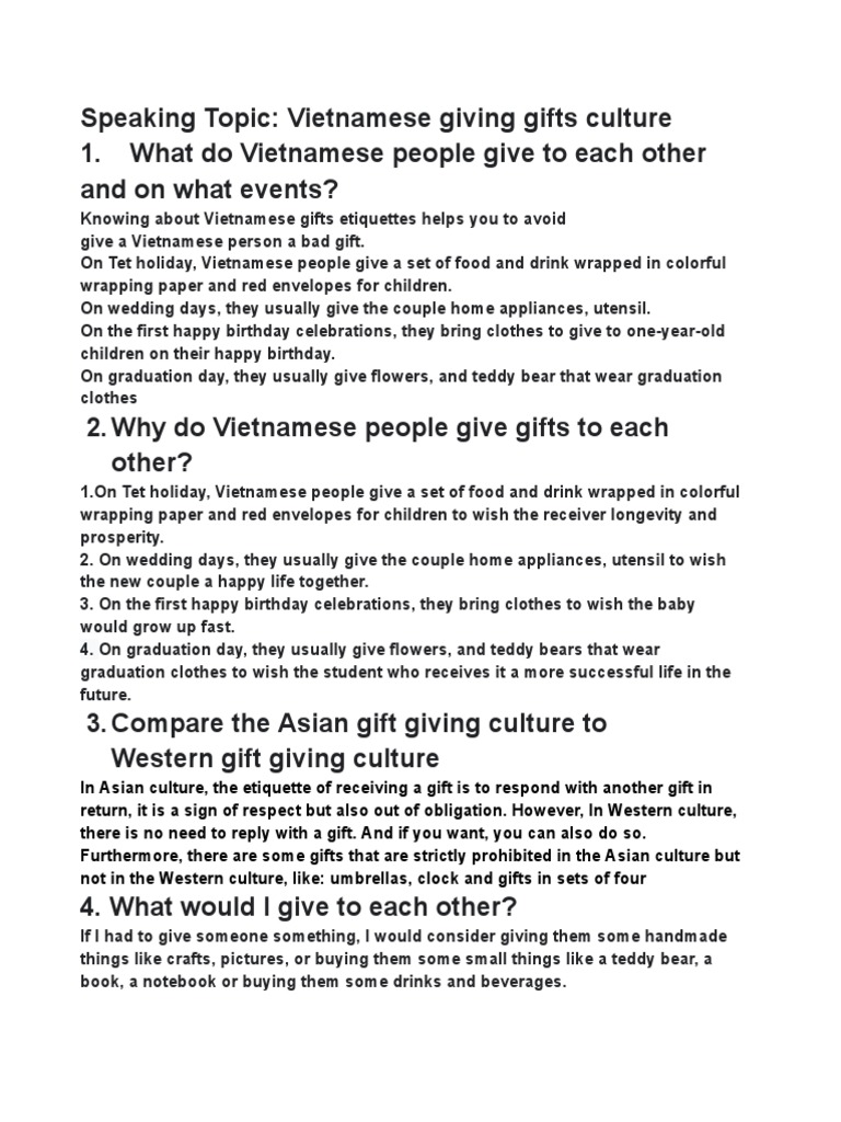 Speaking Topic - Vietnamese Giving Gifts Culture | PDF