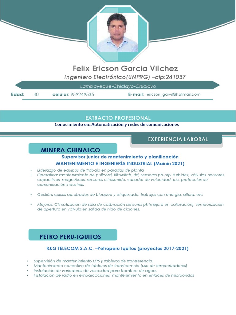 CV Félix Ericson García Vilchez PDF | PDF | Ingenieria Eléctrica ...