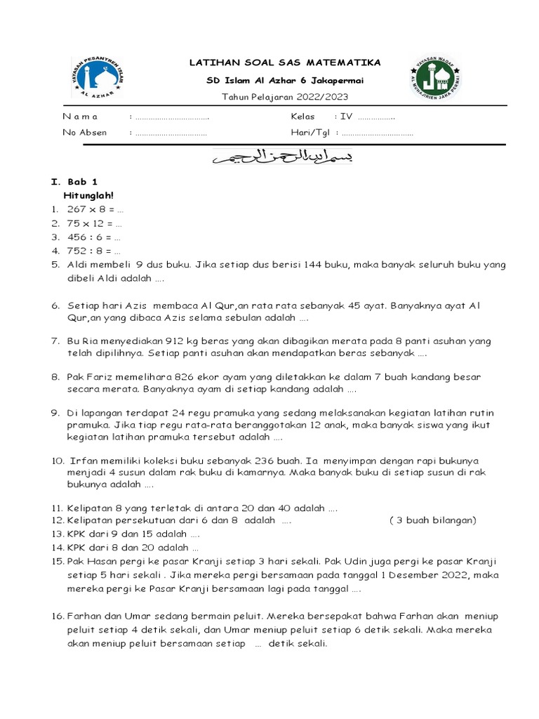 LAT. Soal SAS MATEMATIKA | PDF