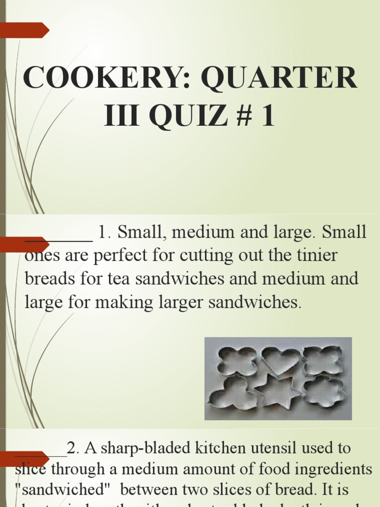 Cookery Quiz 1 | PDF | Sandwich | Grilling