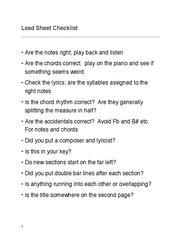Lead Sheet Quality Checklist | PDF | Art