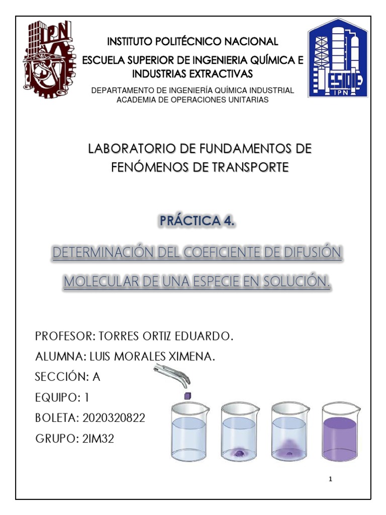 2im32 - Coeficiente de Difusion Molecular PDF | PDF | Difusión | Ciencias fisicas