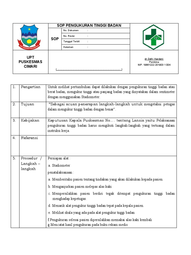 SOP TINGGI BADAN | PDF
