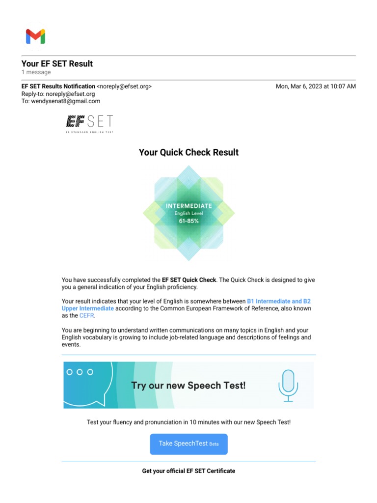 Gmail - Your EF SET Result PDF | PDF
