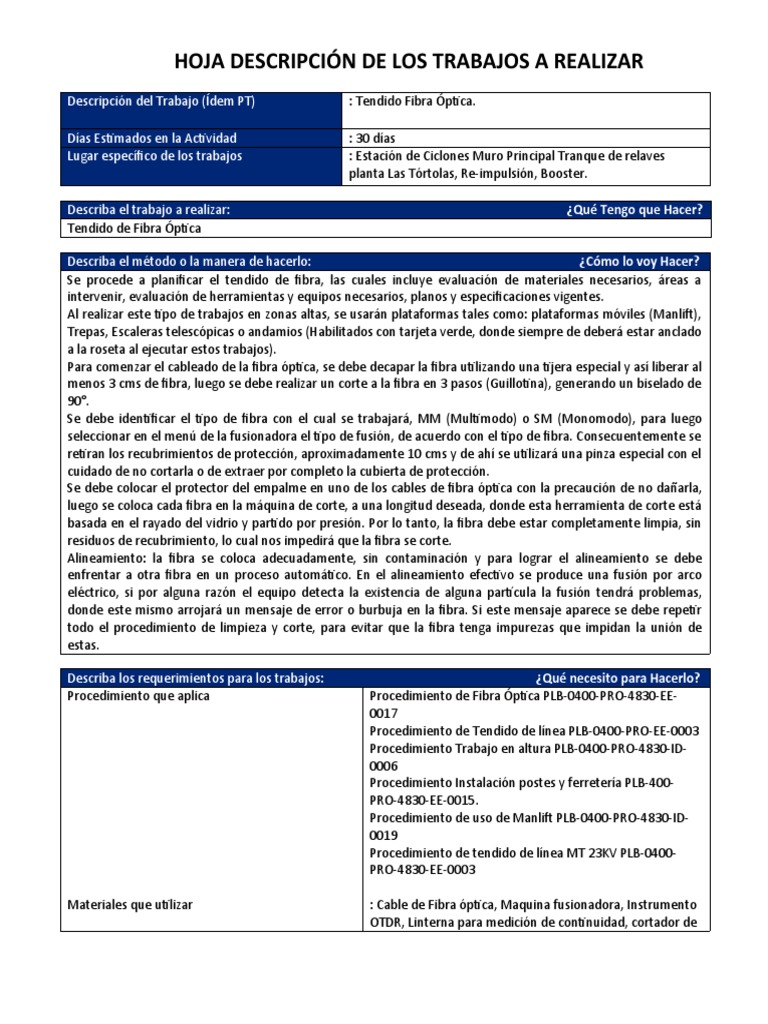 Descripcion de La Tarea Fibra Optica | PDF | Fibra óptica | Equipo Descripcion de La Tarea Fibra Optica | PDF | Fibra óptica | Equipo