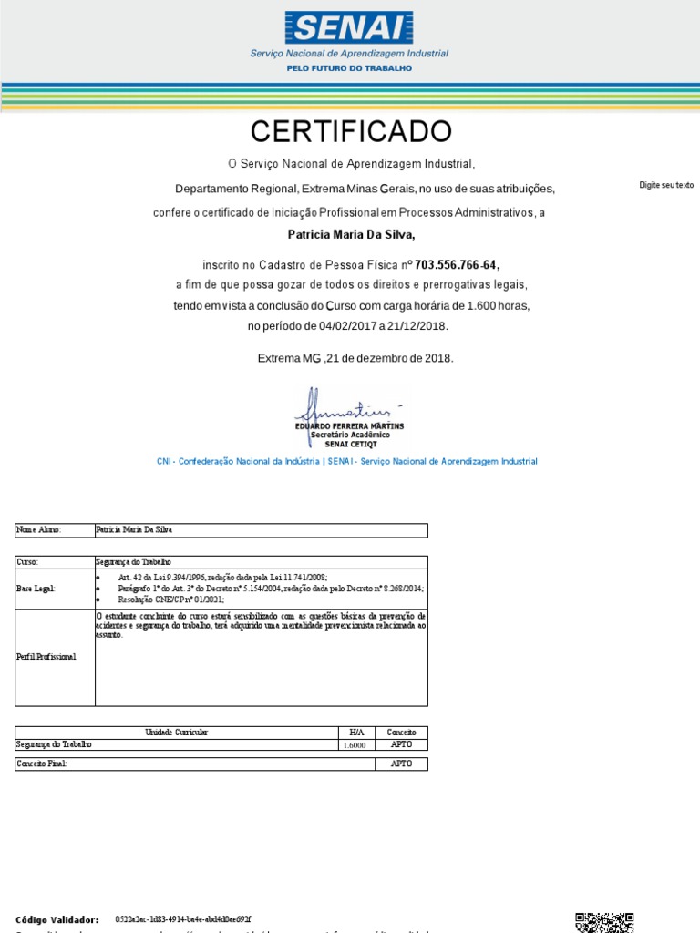 Certificado SENAI PC AD | PDF