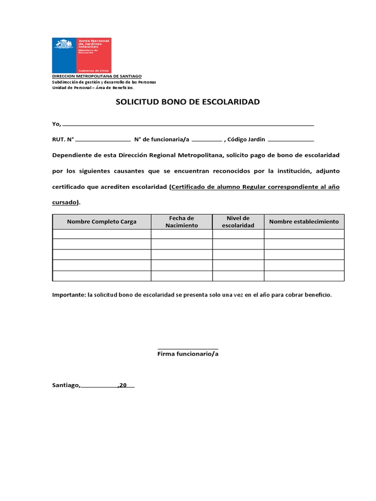 Formulario Bono Escolar PDF | PDF