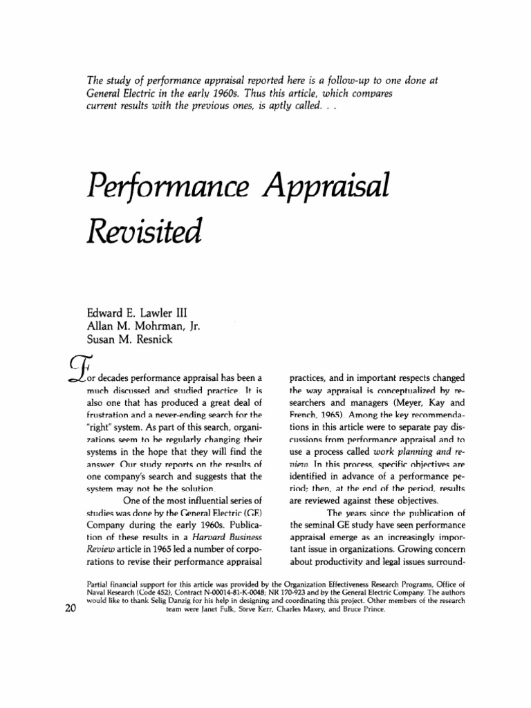 Performance Appraisal Revisited: Edward E. Lawler III Allan M. Mohrman, Jr. Susan M. Resnick ...