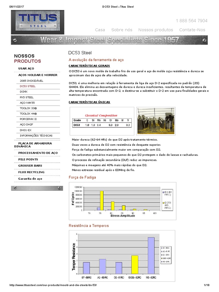DC53 Steel «Titus Steel | PDF | Aço | Tratamento térmico