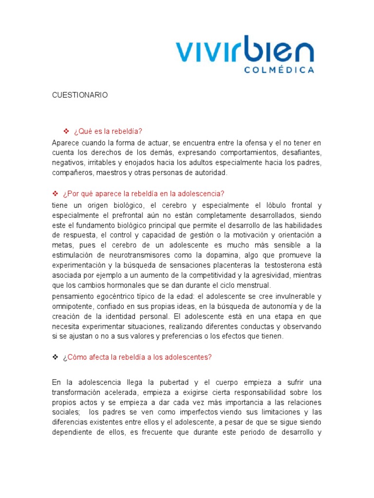 Rebeldía en la Adolescencia: Claves y Consejos | PDF | Adultos ...